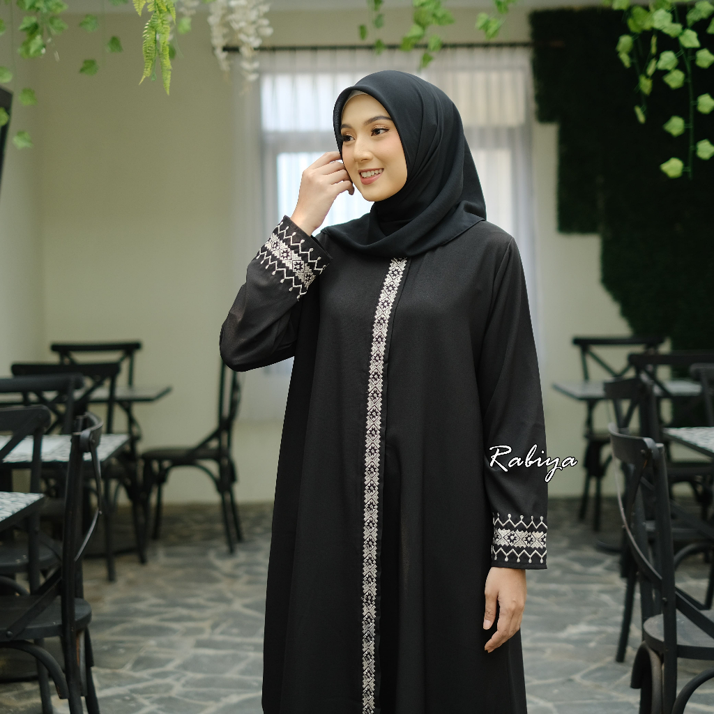 Jual Abaya Bordir Gamis arab Hitam Abaya hitam turkey bordir | Shopee ...