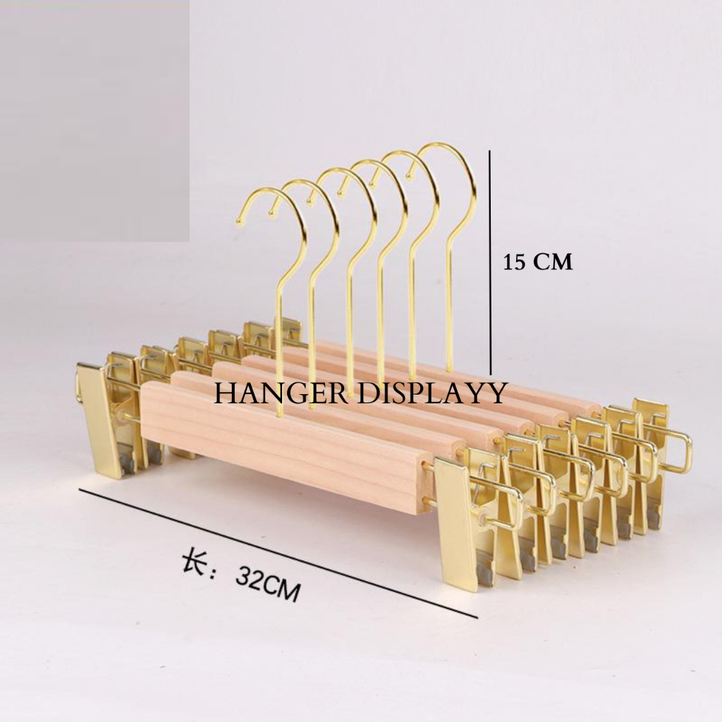 Jual Hanger Kayu Jepit FULL GOLD Celana GP Gantungan Baju Kastok Murah ...