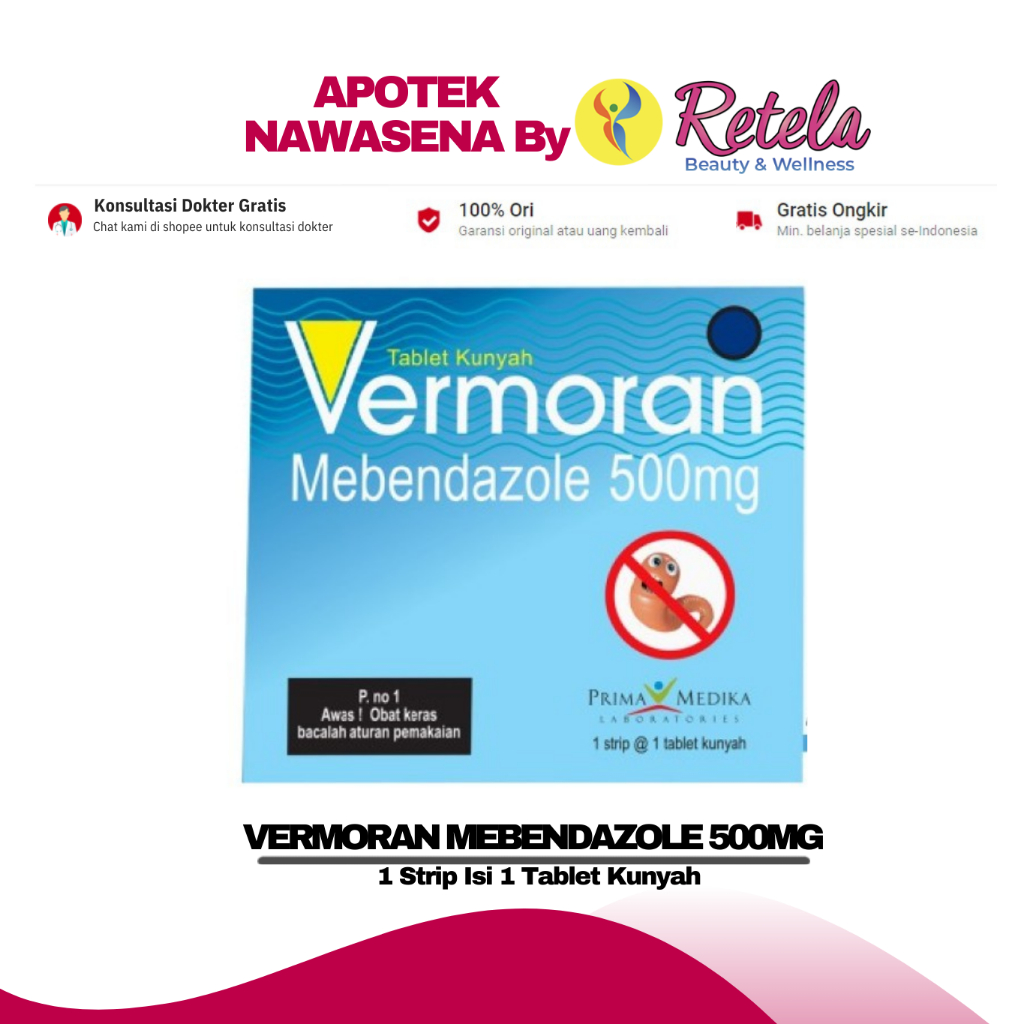 Jual VERMORAN MEBENDAZOLE 500MG 1 STRIP / OBAT CACING | Shopee Indonesia