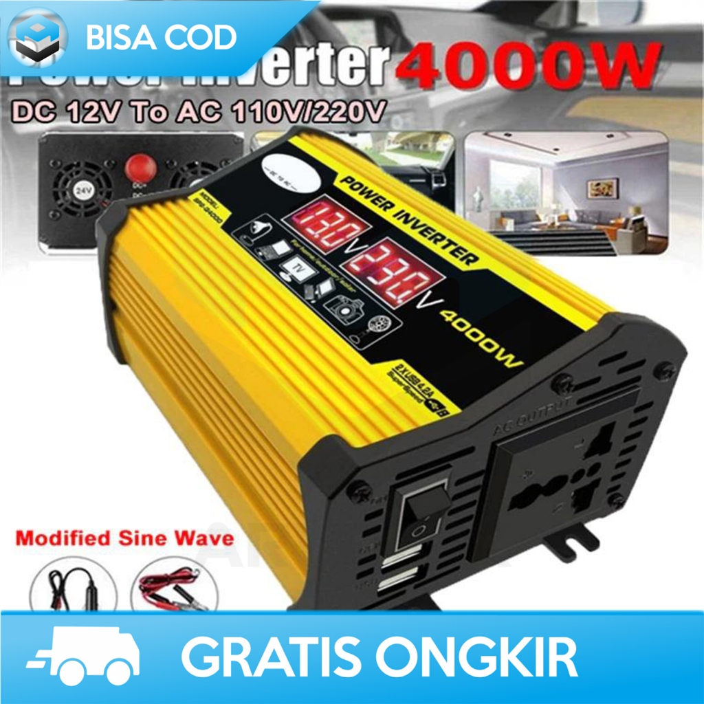 Jual CAR POWER INVERTER MOBIL 12V DC AC TRANSFORMER 220V 4000W LED ...