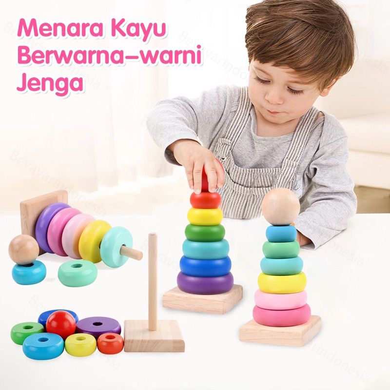 Jual Rainbow Tower Puzzle Kayu Donat 6 Susun mainan edukasi anak ...