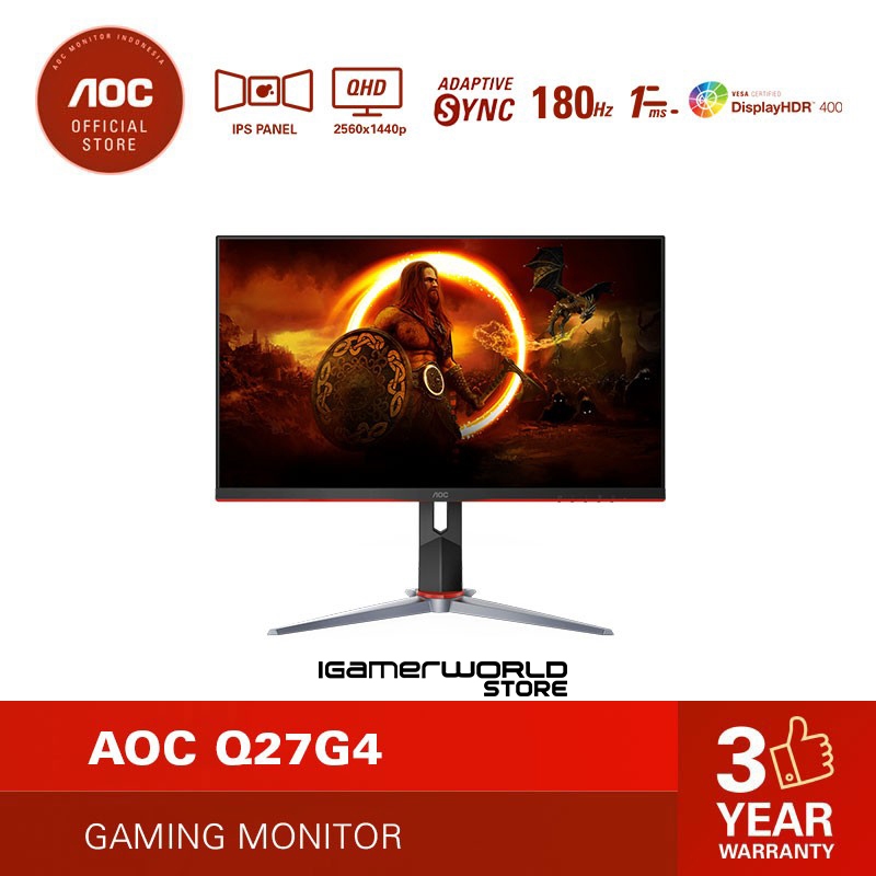 Jual Monitor AOC Q27G4 27" Gaming 180Hz 1ms 2K QHD HDR400 IPS | Shopee ...