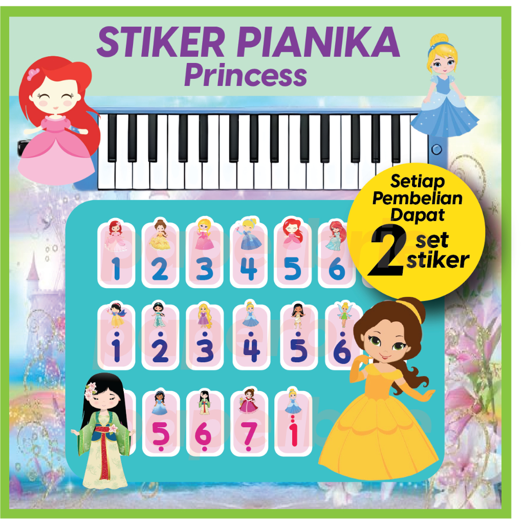 Jual [ Dapat 2 SET ] Stiker pianika PRINCESS sticker pianika not piano ...