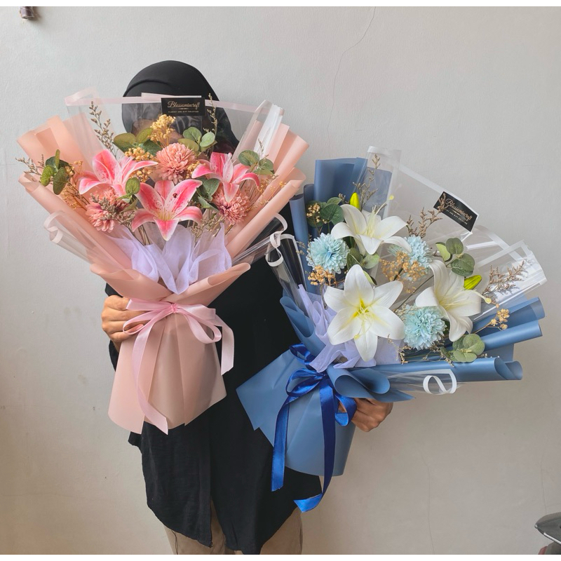 Jual (READY STOK)/ Buket Lily pompom / bunga kering / bunga artificial ...