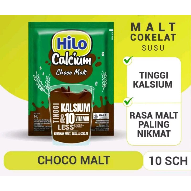 Jual HiLo Calcium Choco Malt 1renceng 10sch x @14gr Minuman Bubuk dengan Cokelat Malt Susu ...