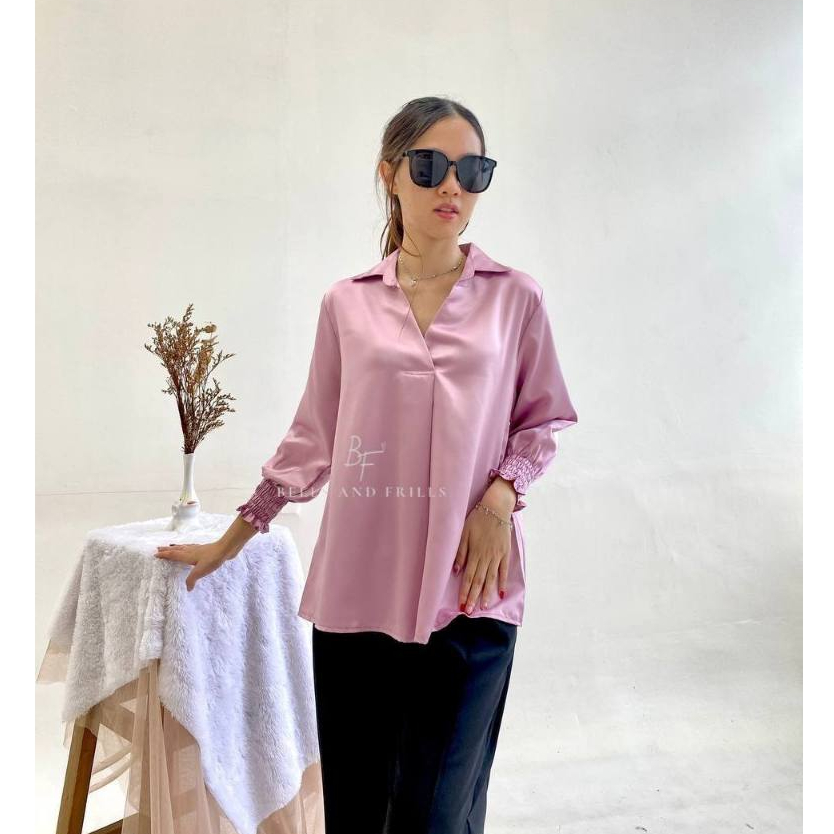 Jual [Satin] KARA Blouse V Neck / Blus Kerah Kerja / Atasan Wanita ...