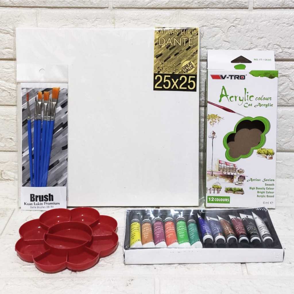 Jual PAKET MELUKIS 4in1 SET Kanvas 25x25 Kuas Palet | Shopee Indonesia