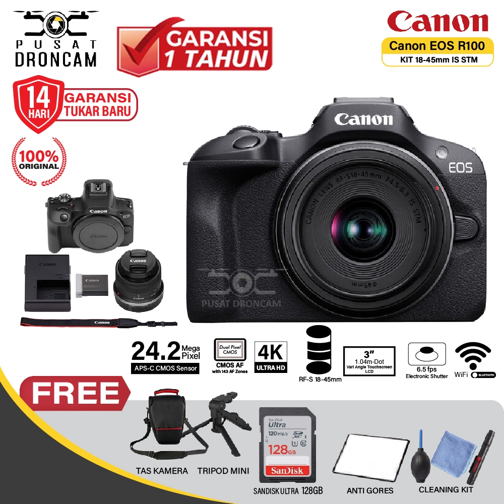Jual Canon EOS R100 Kit 18-45mm IS STM - Mirrorless Camera R 100 | Shopee Indonesia