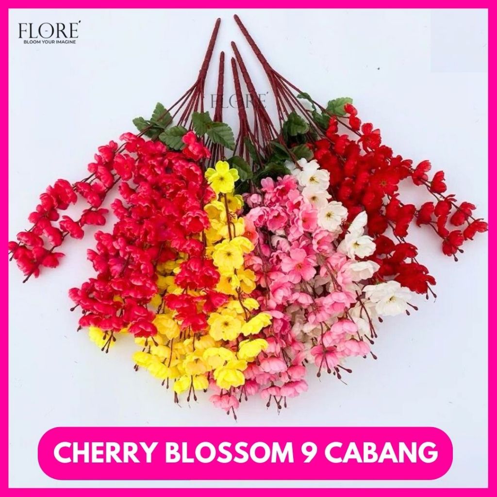 Jual Bunga Sakura Tangkai 9 Cabang Tinggi 56cm/Bunga Sakura Hias/Sakura ...