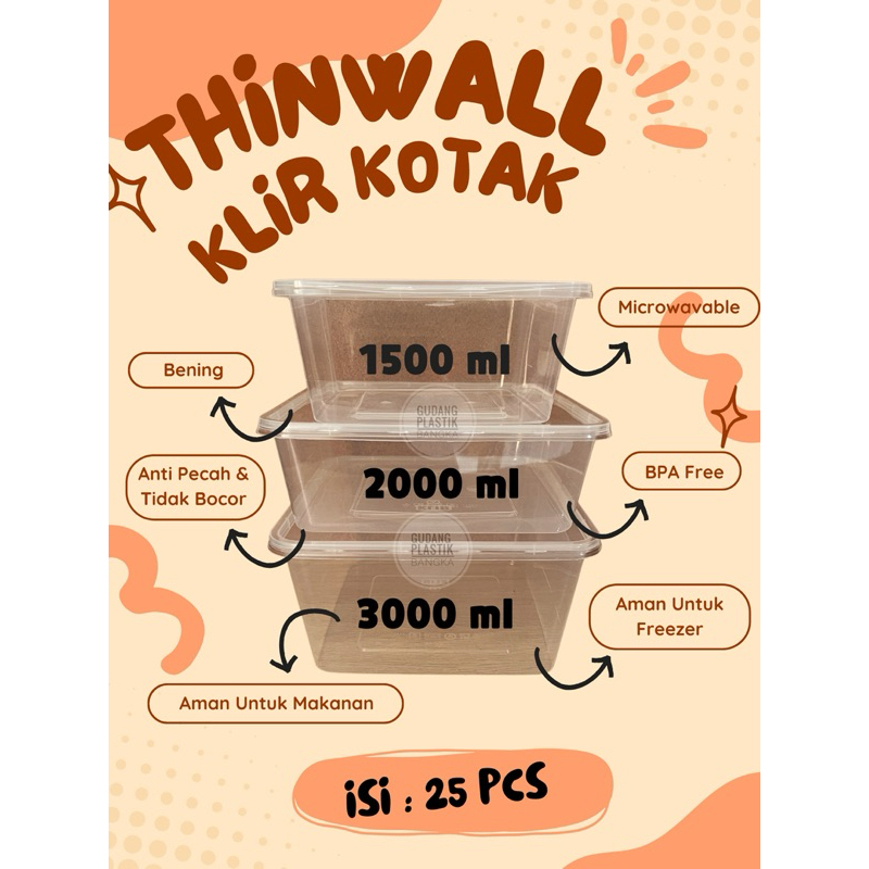 Jual Thinwall Kotak Besar Tebal 3000ml Merk Klir / Victory (Isi 25 Pcs ...