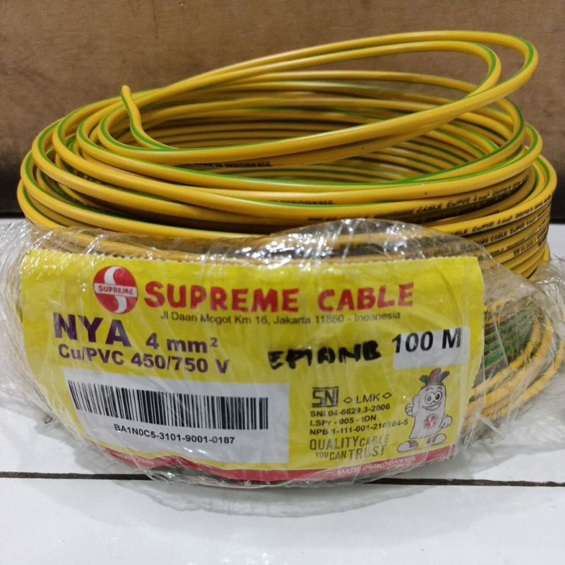 Jual Kabel Listrik Tunggal Kawat Grounding SUPREME NYA 4mm 4 mm Kuning Hijau Meteran | Shopee ...
