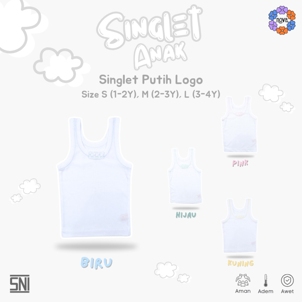 Jual NOVA Singlet Anak - Singlet Putih Logo 1-4 Tahun (1 Pcs) | Shopee ...