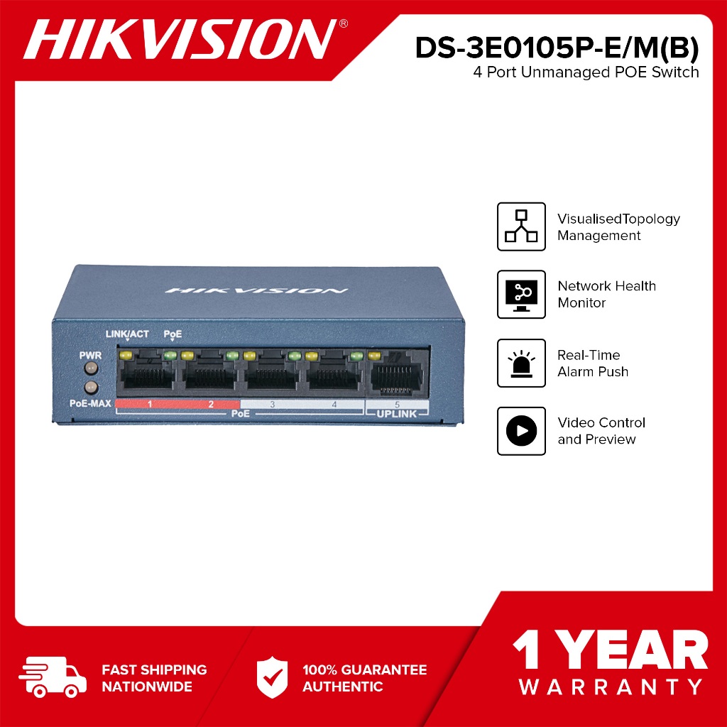 Jual ETHERNET SWITCH POE 5 PORT HIKVISION DS-3E0105P-E/M (B) | Shopee Indonesia