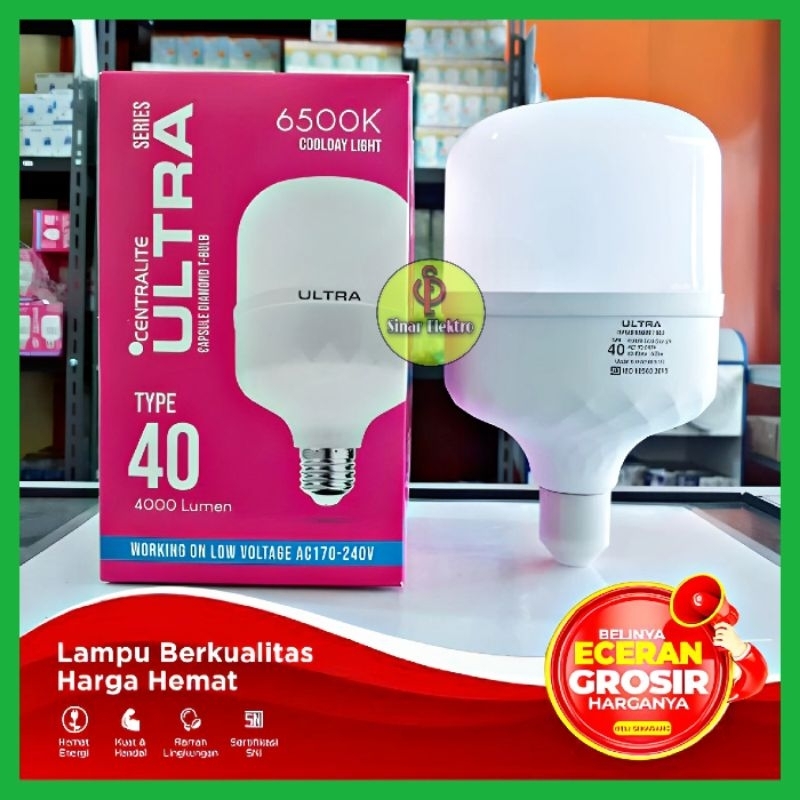 Jual Centralite Ultra Bola Lampu 40 Watt Bohlam LED Tabung Jumbo Cahaya Putih Terang | Shopee ...
