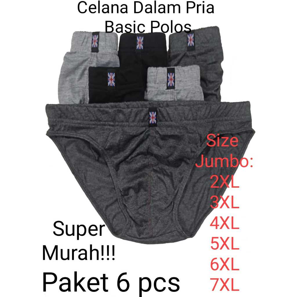 Jual Murah!!! 6 Pcs Celana Dalam Low Rise Pria Dewasa Size Jumbo 2XL 3XL 4XL 5XL 6XL 7XL 8XL 9XL ...