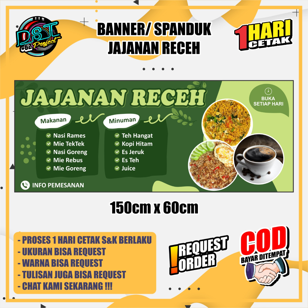 Jual BANNER / SPANDUK JAJANAN RECEH TEMA HIJAU 150 X 60 | Shopee Indonesia
