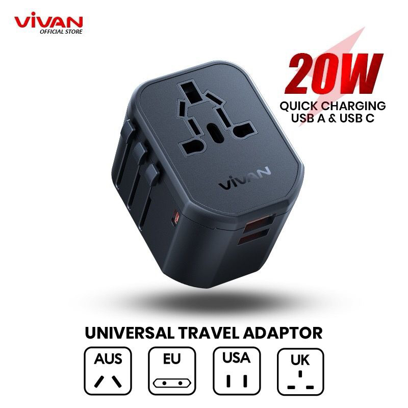 Jual VIVAN Power Adapter Universal 20W VPS-T003A Black USB Type-C Multi ...