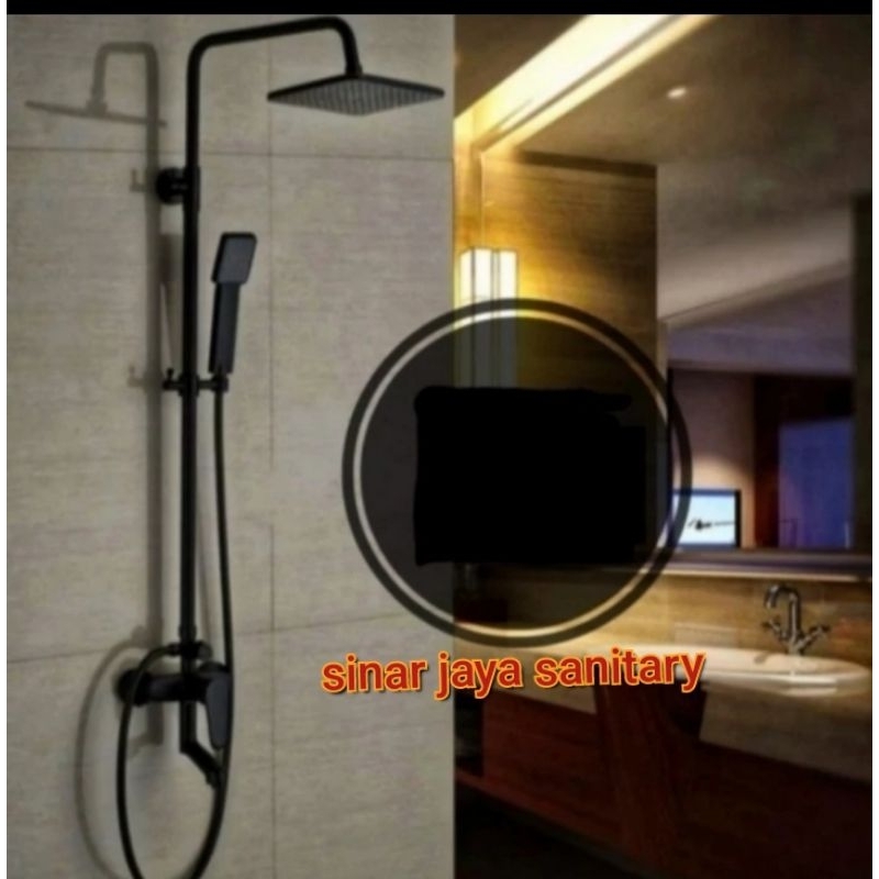 Jual kran tiang shower kotak hitam panas dingin stainless / kran shower tiang hitam panas dingin ...