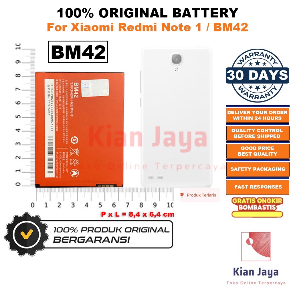 Jual [Garansi 100% Ori] Baterai BM42 Untuk Handphone Xiaomi Redmi Note 1 Batre Batrai Battery Hp ...