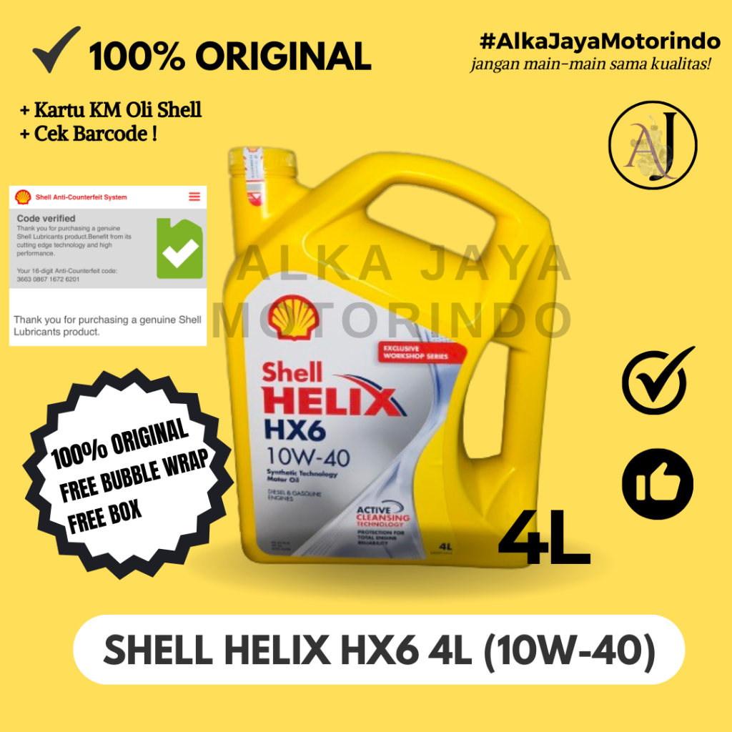 Jual Oli Mesin Mobil Shell Helix HX6 4L SAE 10W-40 ORIGINAL SHELL, CEK ...