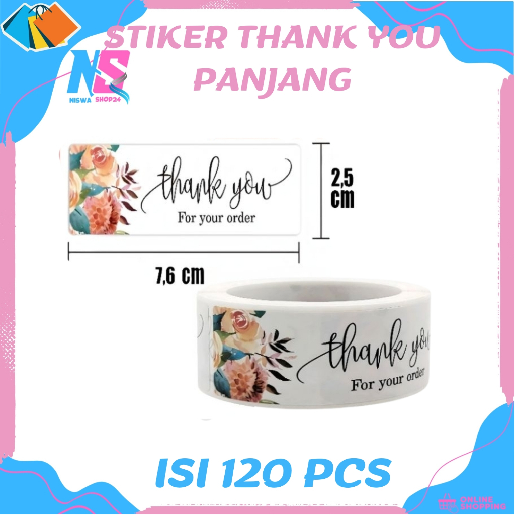 Jual Stiker Thank You Panjang Isi 120 pcs - Stiker Label Kemasan ...