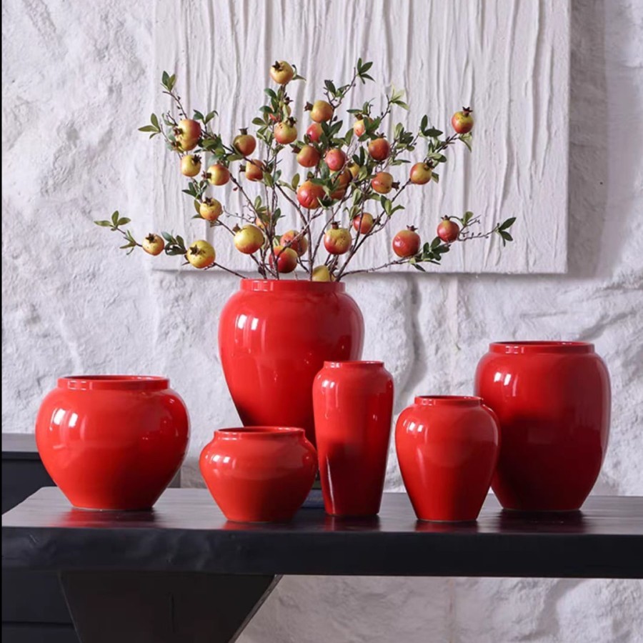 Jual Guci Keramik Merah Pajangan Rumah / Red Ceramic Jar Vase 2063 ...