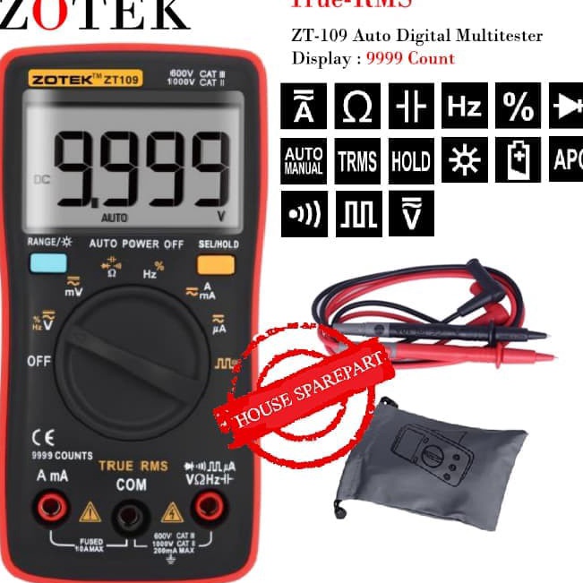 Jual Tpe Zotek ZT19 Multitester Multimeter Digital 9999 count Auto ...