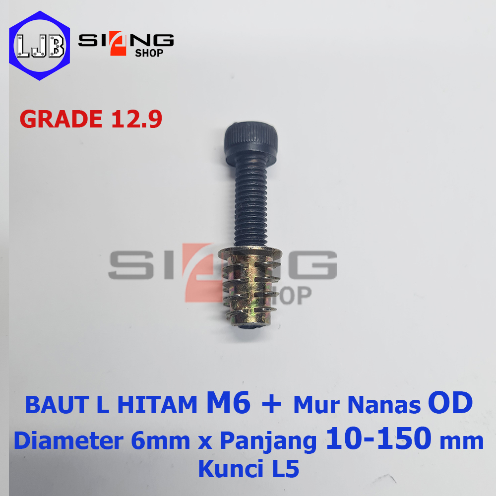 Jual Baut L Hitam M6 dan Mur Nanas OD Panjang 10 sd 130mm | Shopee ...