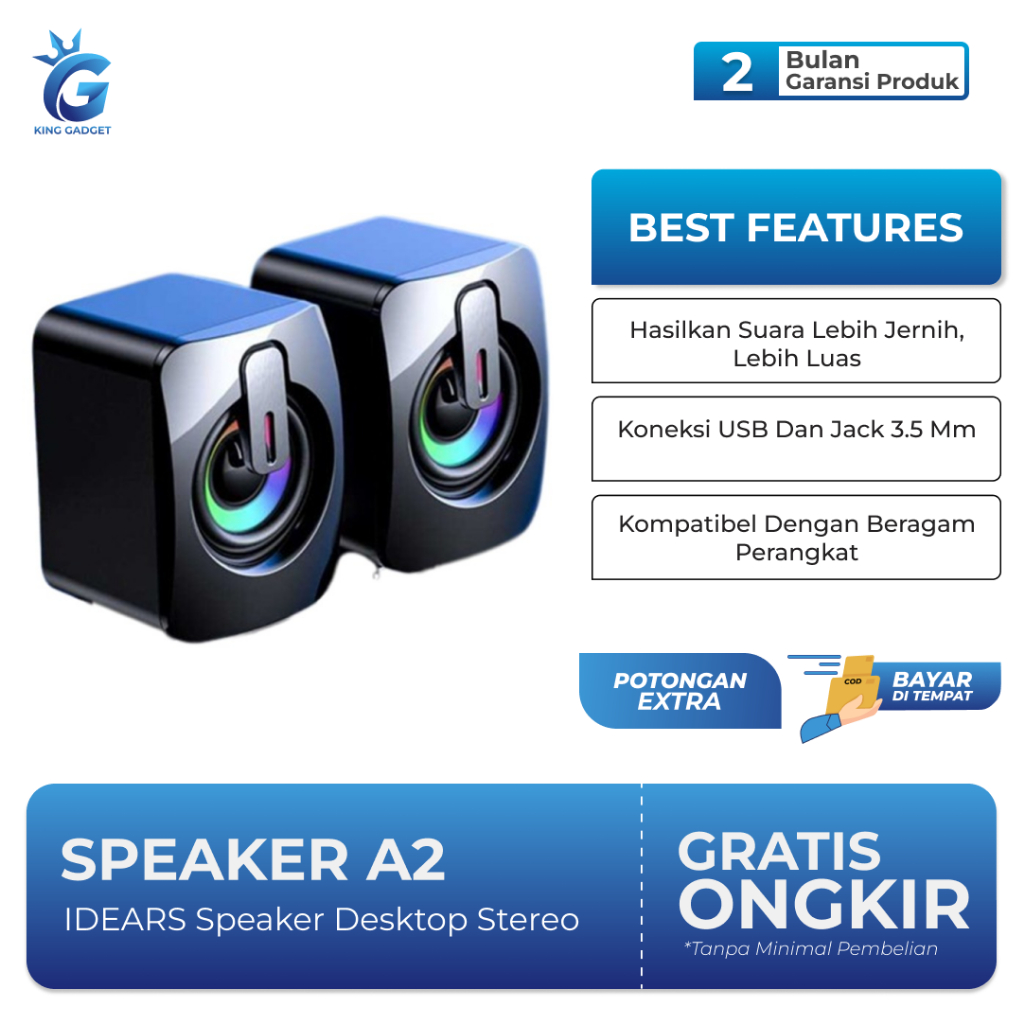 Jual Speaker A2 Desktop Subwoofer Stereo Wired 3.5mm Jack USB RGB Light | Shopee Indonesia