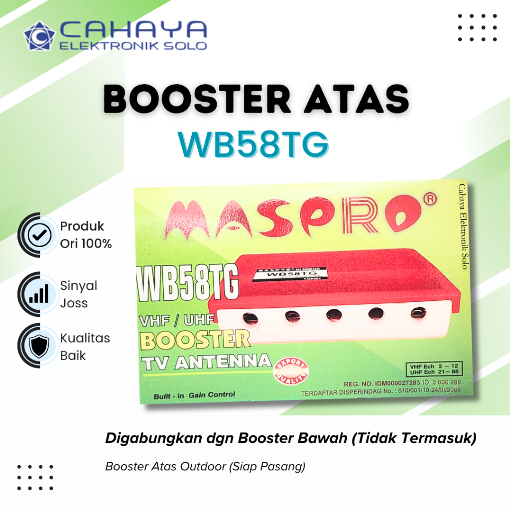 Jual Booster Atas Maspro WB58TG UHF VHF Antena Digital Cocok untuk STB Set Top Box WB 58 TG ...