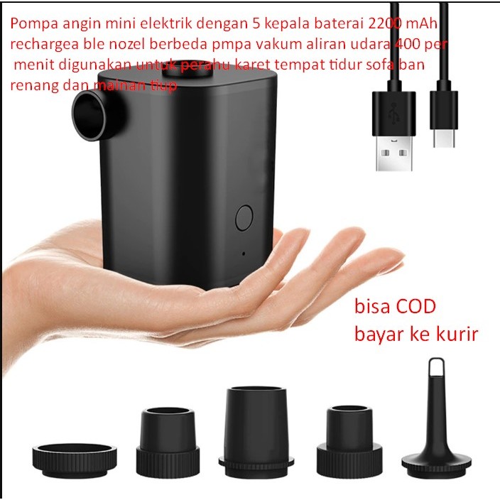 Jual Pompa angin mini elektrik dengan 5 kepala baterai 2200 mAh ...