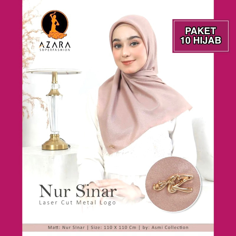 Jual 10 Hijab Segi Empat Polos Nur Sinar Metal Logo LC Laser Cut ...