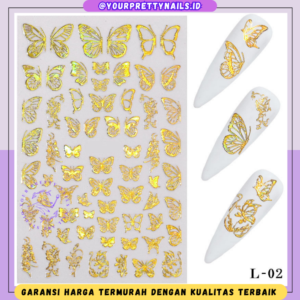 Jual Sticker Nail Art Premium Butterfly Series Tema Kupu-kupu Gold ...