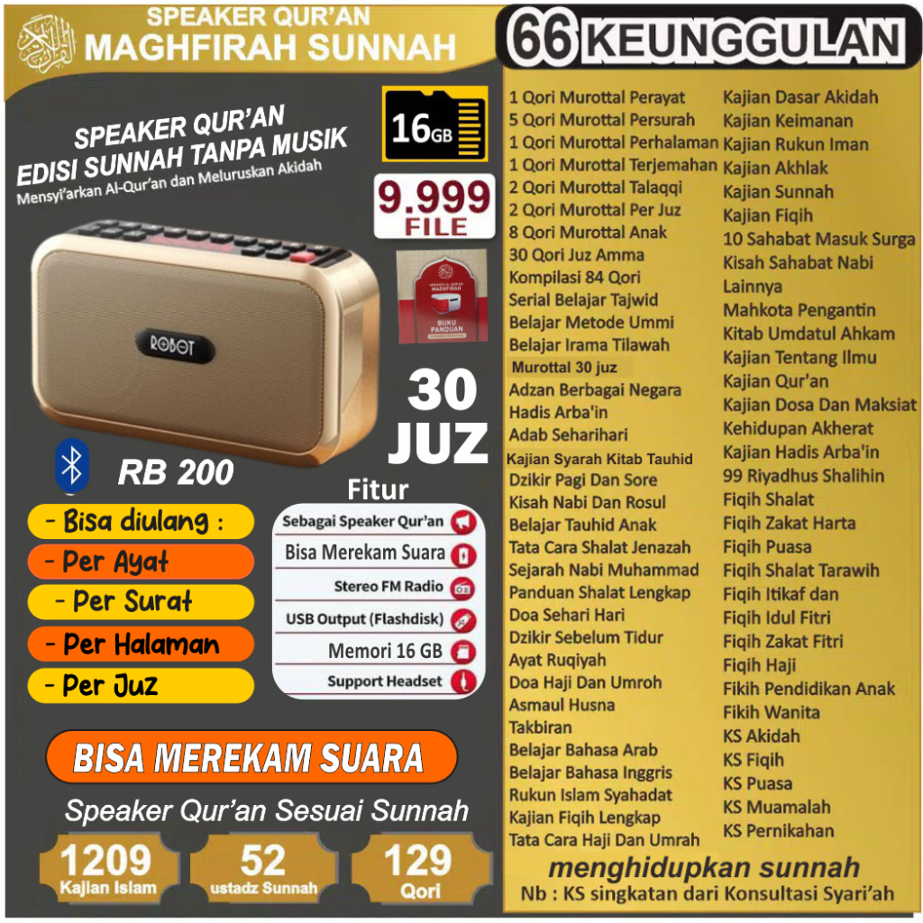 Jual (SESUAI SUNNAH) SPEAKER MUROTAL QURAN 30 JUZ ROBOT RB200 BISA ...