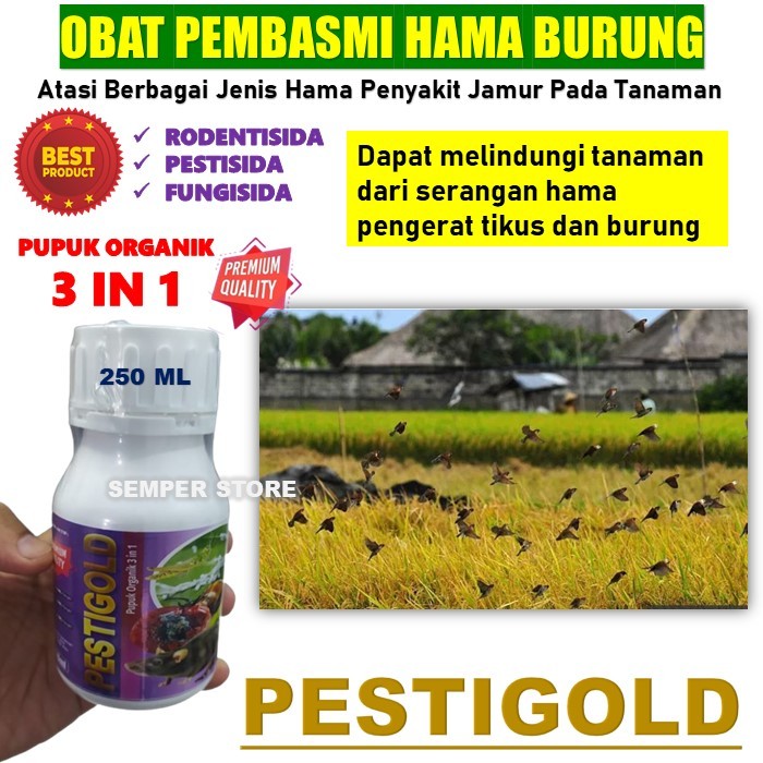 Jual Obat AMPUH Pembasmi Hama Burung Padi TERBAIK PESTIGOLD 250ML Pupuk ...