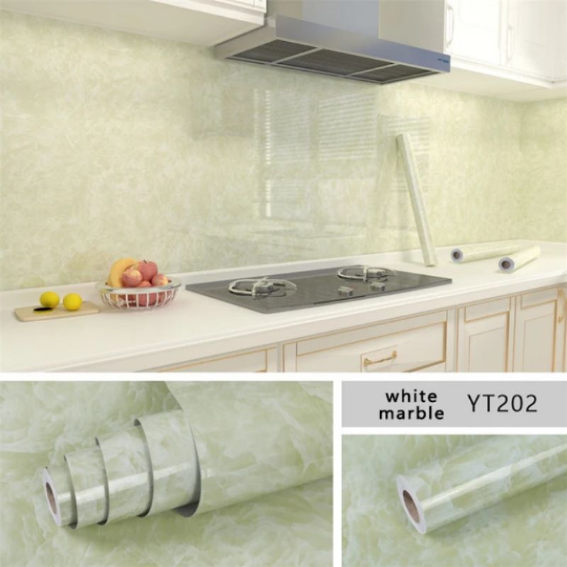 Jual Wallpaper Sticker Kitchen Set Marmer Krem Glossy Dekorasi Dinding ...