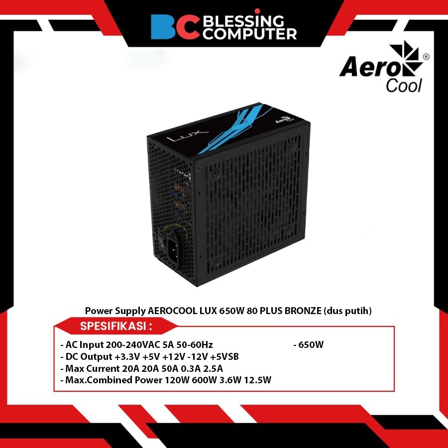 Jual Power Supply AEROCOOL LUX 650W 80 PLUS BRONZE (dus putih) | Shopee ...