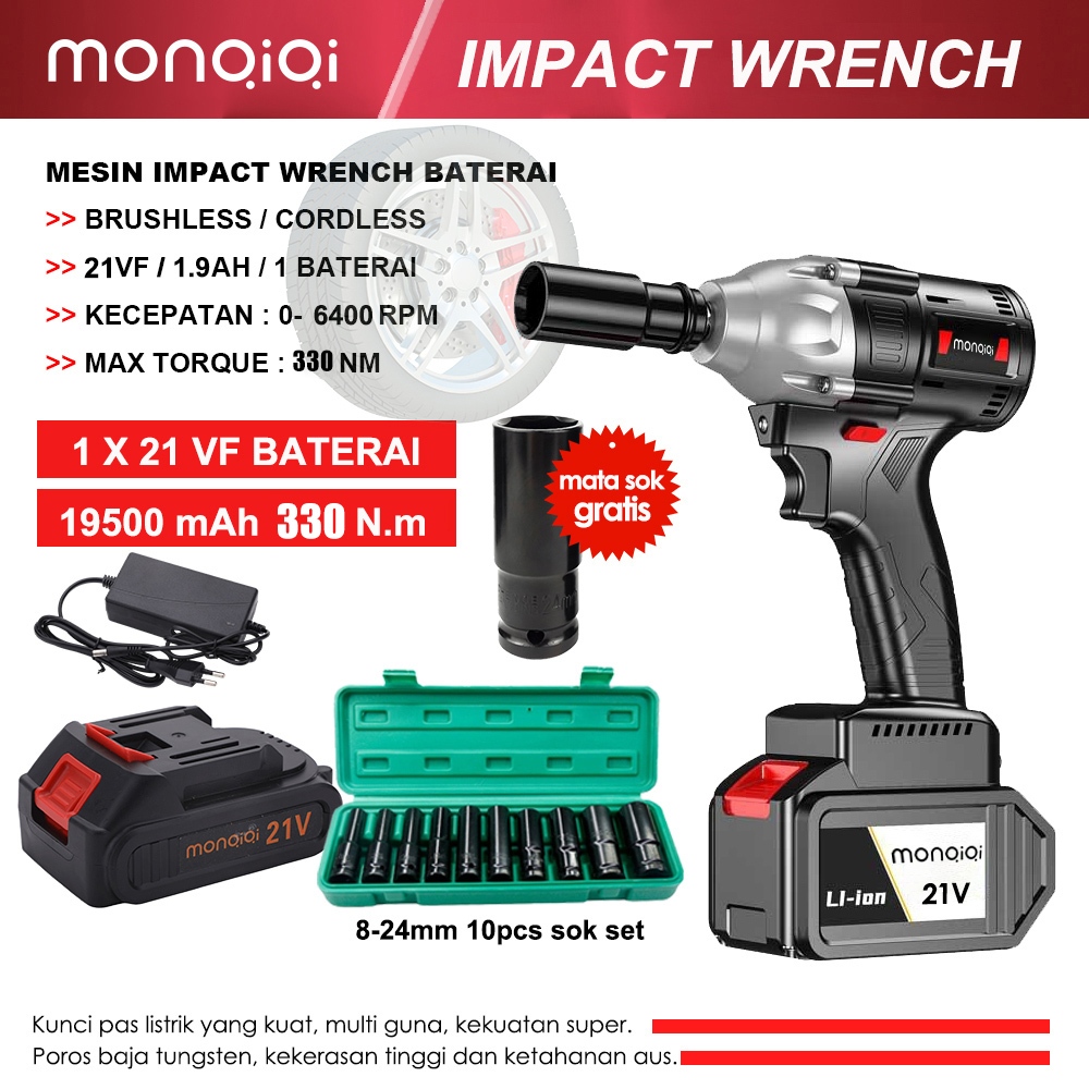 Jual Impact wrench Cordless 98V 560N/M 2 baterai mesin impact buka baut ...