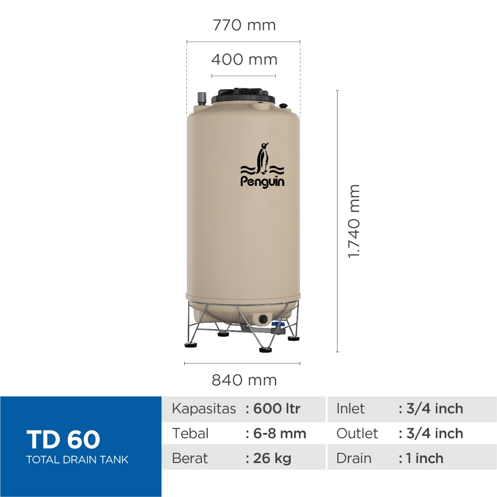 Jual Penguin TD-60 600 Liter Toren Tandon Tangki Air Total Drain Tank | Shopee Indonesia