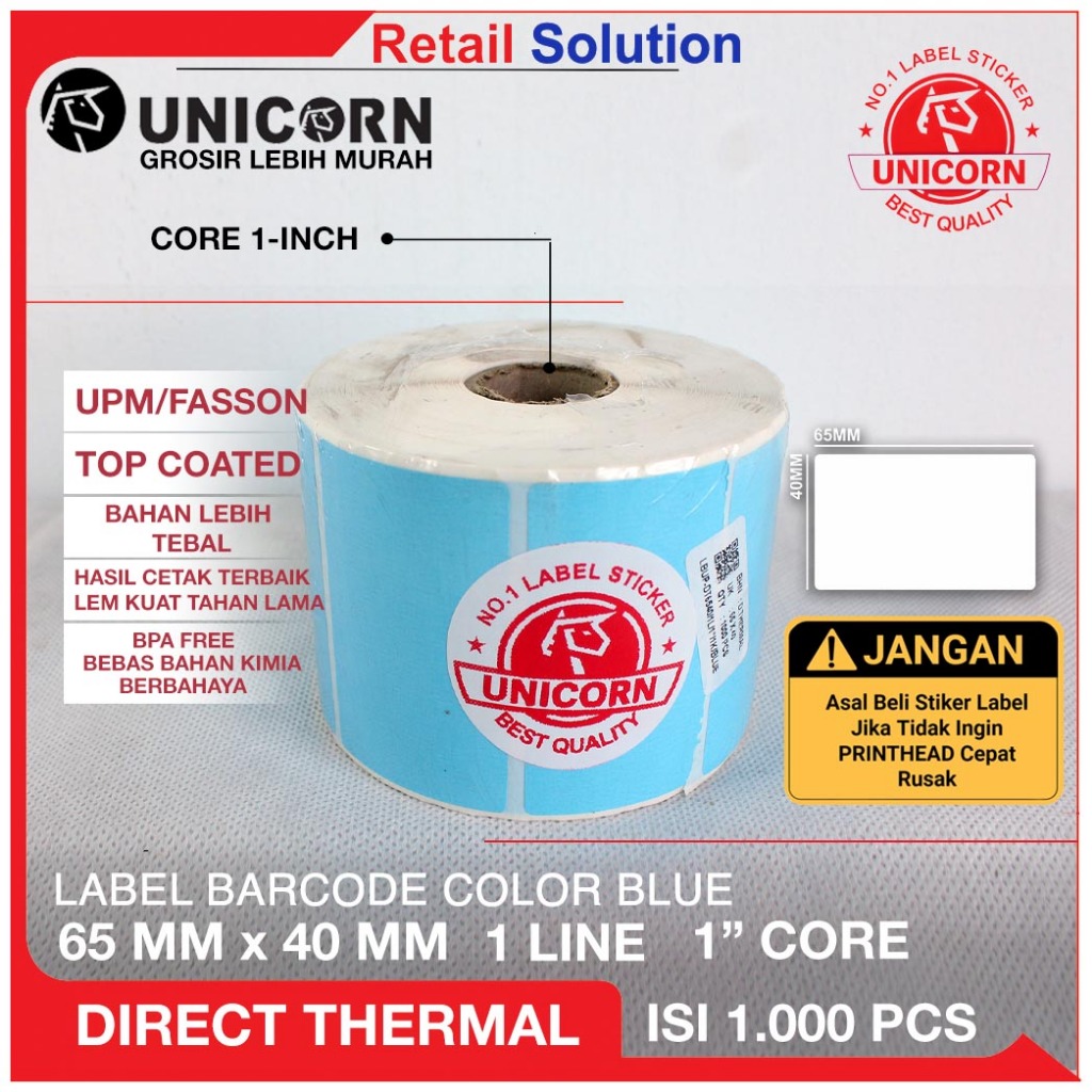 Jual Stiker Label Barcode Thermal Biru Blue 65x40 mm / 65 x 40 mm ...