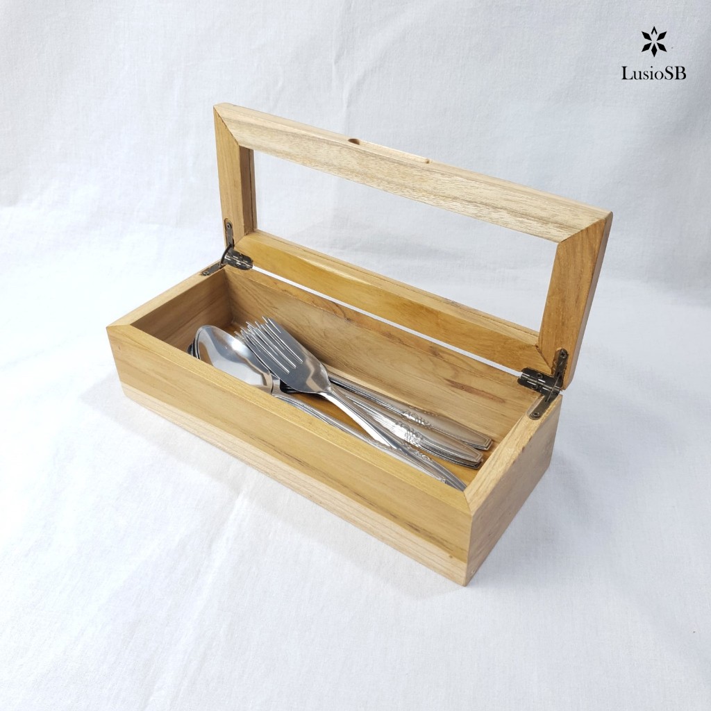 Jual LusioSB Tempat Sendok Garpu Tutup Kayu Akrilik Rak Dapur | Shopee ...