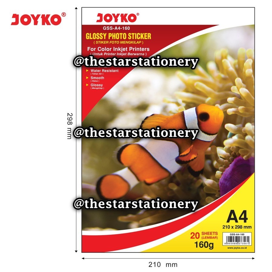Jual (1 Pak Isi 20 Lembar) GROSIR Kertas Foto Stiker Joyko GSS-A4-160 ...