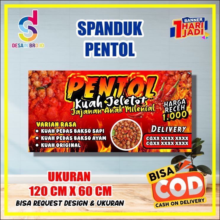 Jual BANNER/SPANDUK PENTOL ( BISA CUSTOM ) UKURAN 120X60 CM | Shopee ...