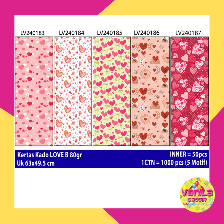 Jual Kertas Kado LOVE B, kertas kado hati, kertas kado tebal cute ...