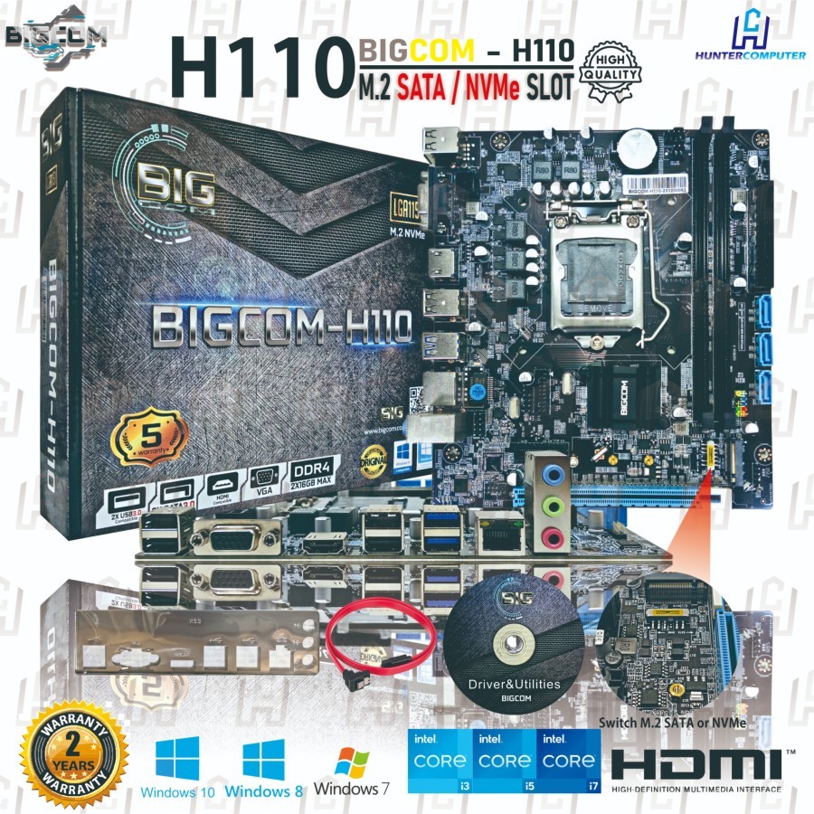 Jual GARANSI 2TAHUN Motherboard H110 M.2SATA/NVMe LGA1151 DDR4 M-atx Bigcom | Shopee Indonesia