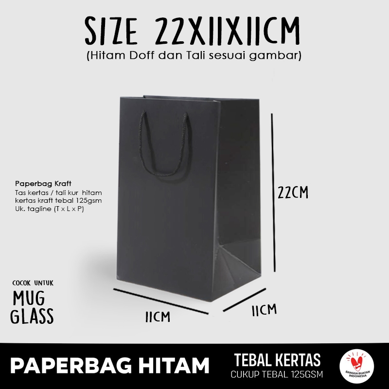 Jual Paper Bag Hitam MUG Gelas Souvenir 22x11x11 cm / Paper Bag Kado Packing Bridesmaid Olshop ...