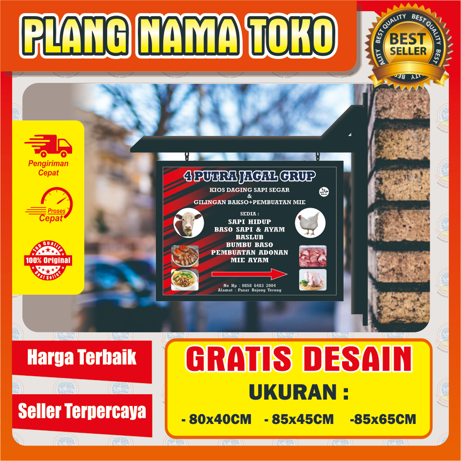 Jual Plang Nama Toko Custome 85 X 65 Cm Dengan Frame Besi 2 MUKA ...