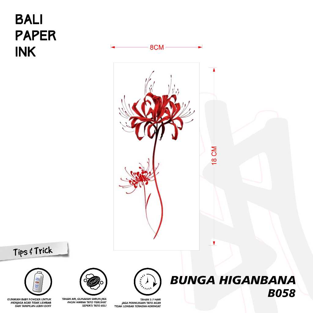 Jual Tato Bunga Higanbana B058 - Basic Temporary Tattoo - By Bali Paper Ink - B058 | Shopee ...