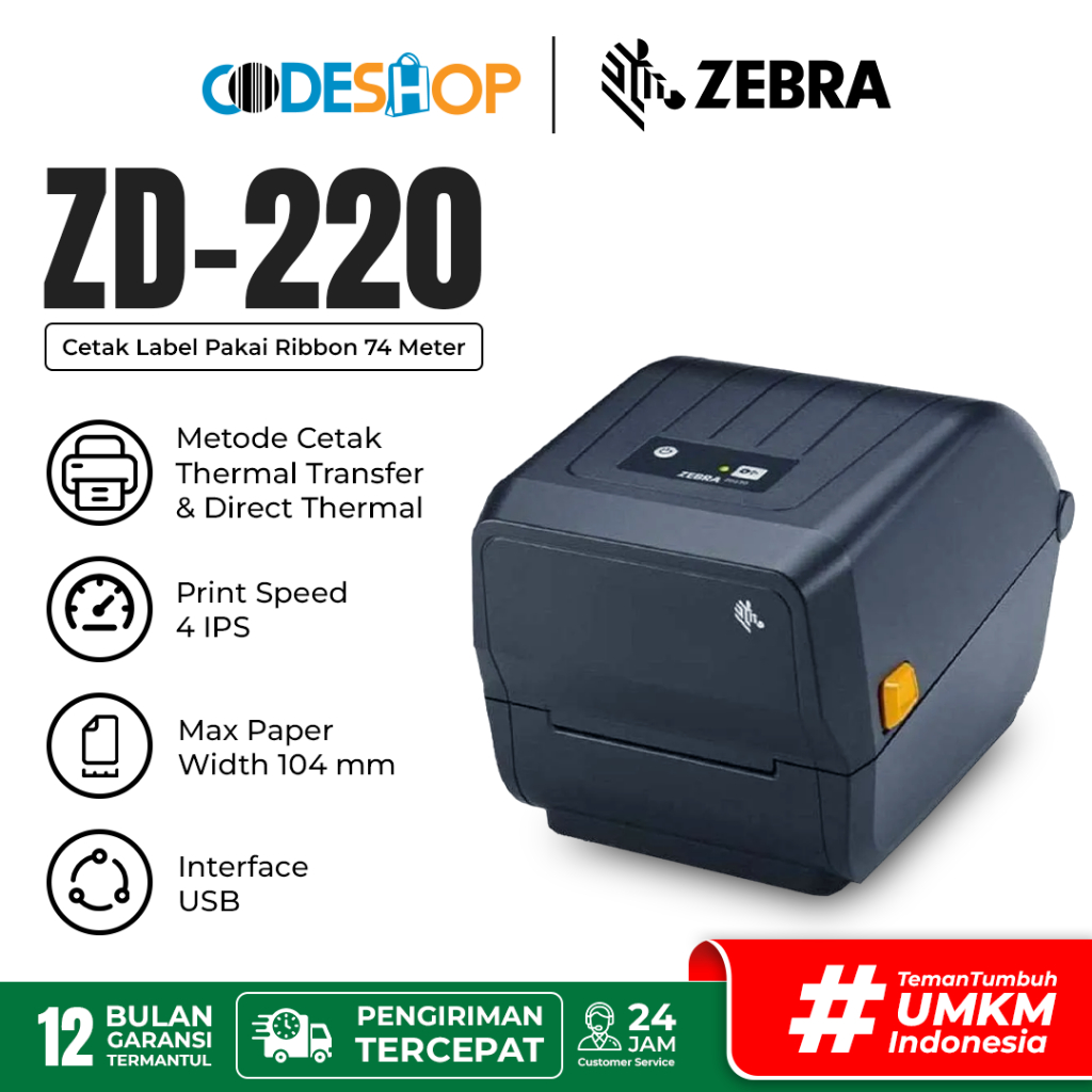 Jual Printer Termal Transfer Zebra ZD-220 Print Resi Barcode Gudang USB ...