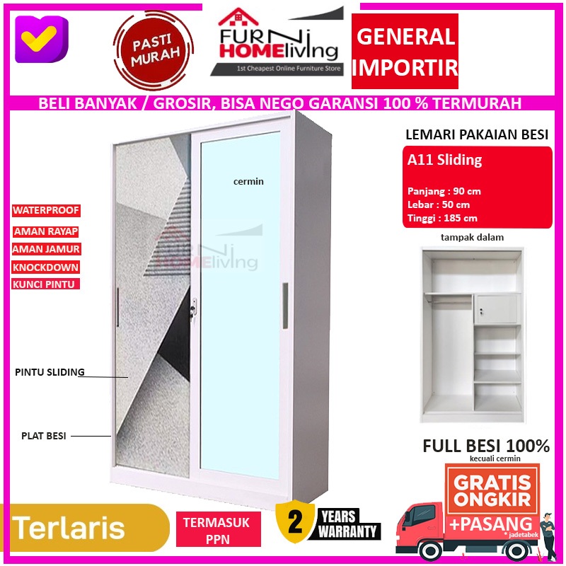 Jual Lemari Pakaian Besi Sliding 2 Pintu Anti Air Rayap Jamur VIRGINIA 90 SL | Shopee Indonesia